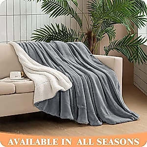 LIANLAM Sherpa Fleece Blanket Twin Size Dual Sided Blanket Super Soft and Warm Fuzzy Plush Cozy Luxury Bed Blankets Microfiber (Grey, Twin(65"x90"))