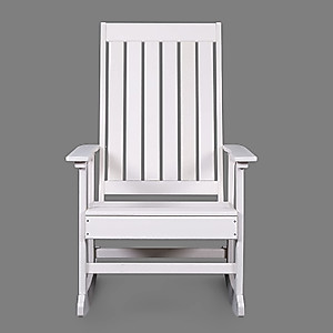 LAZZO Patio Rocking Chair, Large Recycled Plastic Rocker Chair, 1 Person Indoor & Outdoor Porch Rocking Chair for, Garden, Yard, Living Room, Entryway (White)