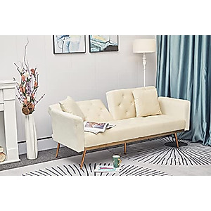 68.3" Loveseat Sofa Bed Convertible Sleeper Couch Daybed, Multifunctional Velvet Upholstered Folding Recliner, Splitback Small Futon Sofá Couches, 2 Seaters with Metal Legs&Two Pillows for Living Room