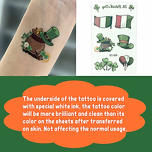 Partywind 70 PCS (10 Sheets) St Patrick's Day temporary Tattoos for Kids, St Patrick's Day Shamrock Decorations Accessories Party Favors Supplies, Cute Irish Saint Patrick's Day Face Tattoos Stickers