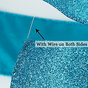 HUIHUANG Turquoise Christmas Ribbon 2-1/2" Sparkle Metallic Glitter Wired Ribbon for Tree, Bows Making, Wreath Supplies, Gift Wrapping, Garland, Home Decor, Crafts -10 Yards