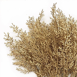 PASYOU Golden Fake Plants, Artificial Flowers Decoration for Christmas Antlers Grass Plastic Faux DIY Crafts Indoor Outdoor Home Garden Party Room Bedroom Wedding Table Centerpiece Decor, Gold 4 Pack