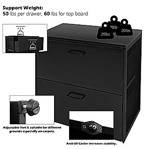 TOPSKY 2 Drawers Wood Lateral File Cabinet for Letter Size/A4/Legal File Full Extension Soft Close Concealed Slide (Black)