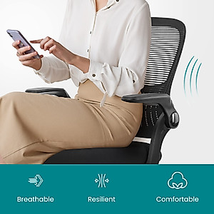 Office Chair Mid Back Desk Chair Ergonomic Mesh Computer Gaming Chair with Larger Seat, Executive Height Adjustable Swivel Task Rolling Chair with Flip-up Armrests for Women Adults