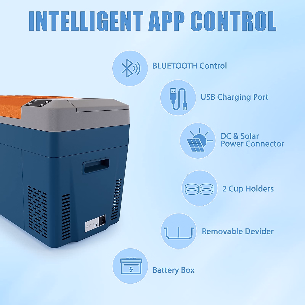 AKHAL-TEKE 12 Volt Refrigerator, 24 Quart(23L) Portable Refrigerator Freezer(-7℉~50℉) APP Control Car Fridge Cooler with Compressor 12/24V DC and 110-240V AC for Car, Camping and Home Use