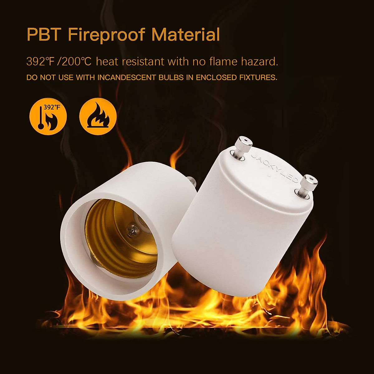 4 Pack JACKYLED GU24 to E26 E27 Adapter, Heat Resistant Up to 392℉ Fire Resistant Converts GU24 Bi-Pin Based Fixture to E26 E27 Standard Screw-in Socket