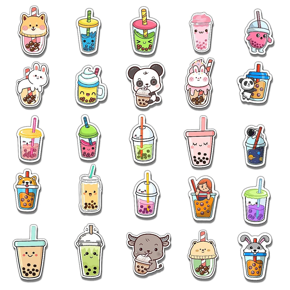 50 Pack Pcs Boba Bubble Tea Stickers for Water Bottles Waterproof Vinyl Laptop Luggage Helmet Cups Funny Cute Random Sticker Packs Teens Girls Adults Boys Aesthetic Small Decals