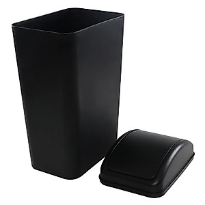 Vababa 3 Gallon Black Plastic Swing Top Trash Can, Small Slim Garbage Bin with Swing Lid