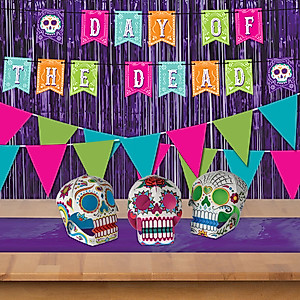 Beistle 6 Piece Three Dimensional Sugar Skull Day of The Dead Centerpieces Eye-Catching Dia De Los Muertos Party Decorations, Made in USA Since 1900, 5" x 4.5", Multicolor
