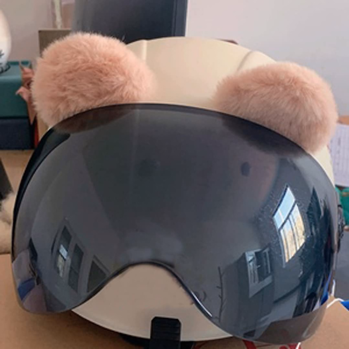 Kawaii Round Bear Ears for Helmet Plush Ears Adhesive Velcro Ski Helmet Accessory for Children Balance Bike Helmet Decor Brown