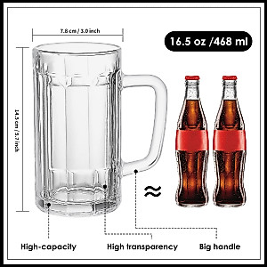 Wwyybfk Beer Mug Set, Freezer Glasses Beer Mug with Handle, 18oz Skull Beer Glasses Cups for Men, Bar, Beverage, Dishwasher Freezer Safe 510ml 2-Pack