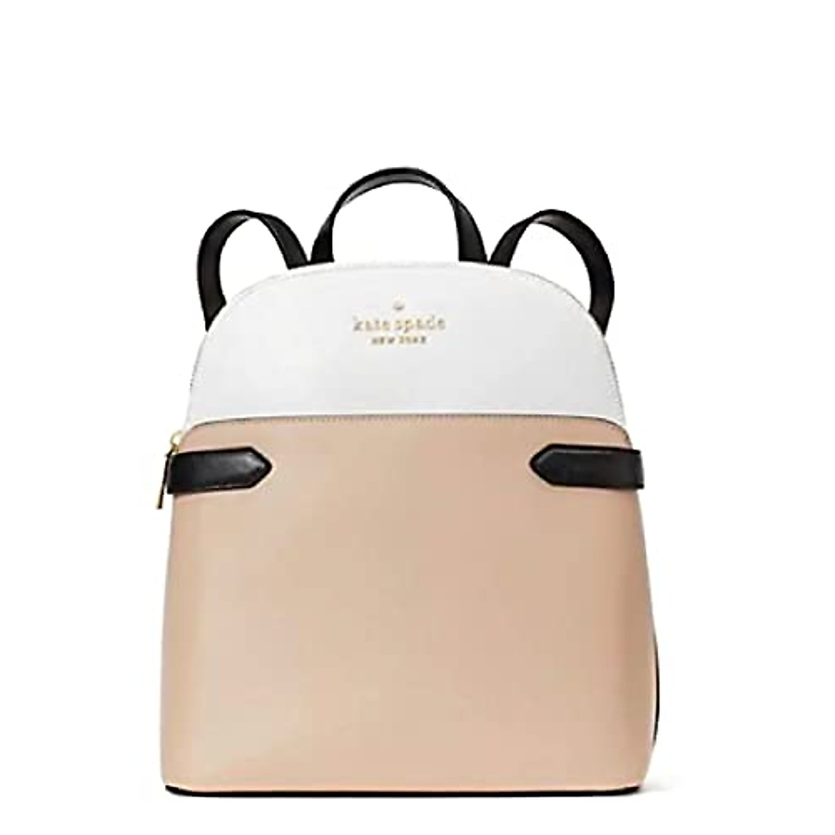 Kate Spade New York Staci Dome Leather Medium Backpack Warm Beige Black