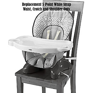 Replacement Part for Fisher-Price Spacesaver Highchair - Fits Many Models ~ 5 Point White Strap ~ Waist, Crotch and Shoulder