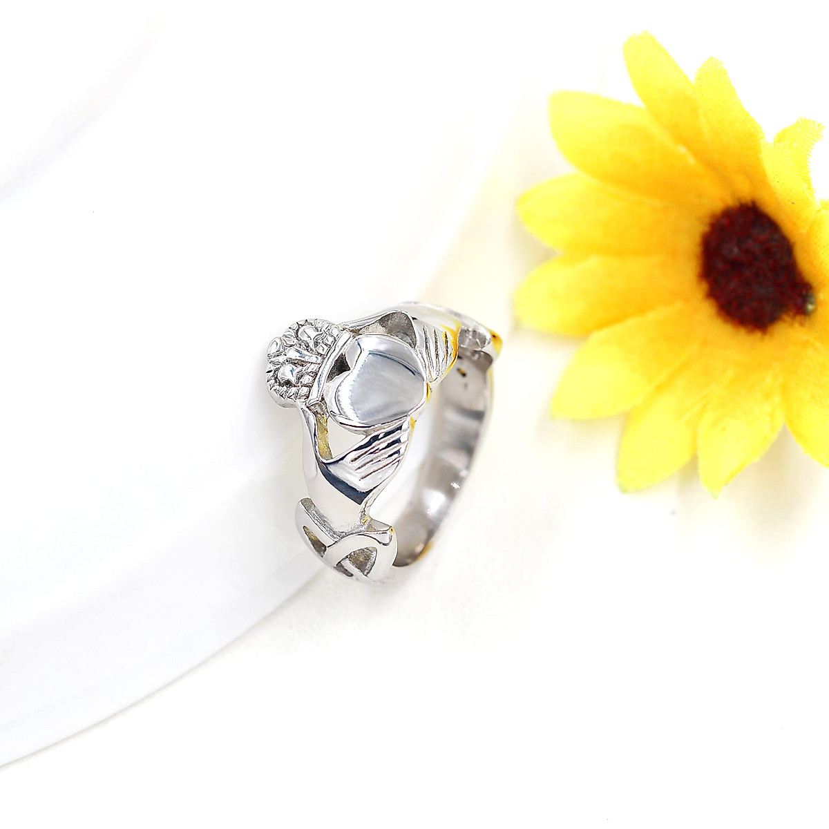 Heart Band BFF Celtic Irish Friendship Couples Promise Claddagh Ring for Men Women Stainless Steel Y2145 (Size 12)