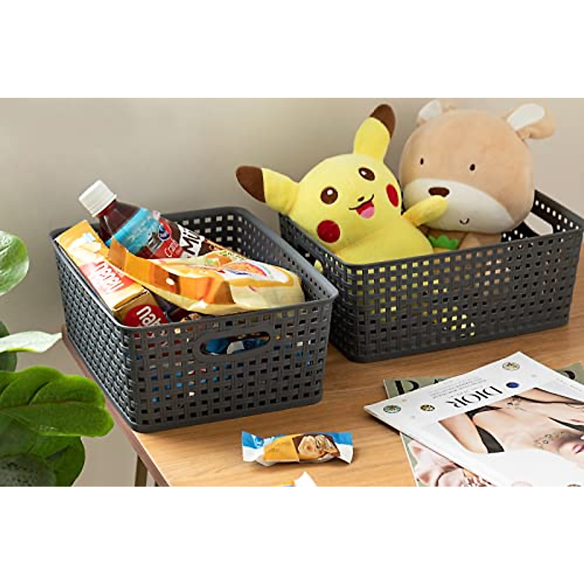 Eslite Plastic Storage Baskets for Organizing,11.42"X9"X4.7",Pack of 4 (Grey)