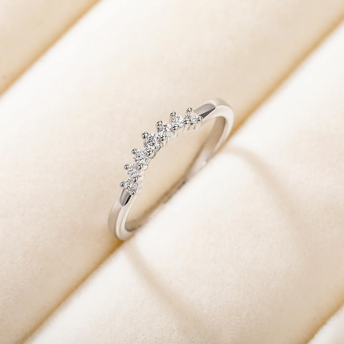 Mameloly Wedding Bands for Women Round Cut CZ Cubic Zirconia Curved Stackable Engagement Rings for Her Size 7