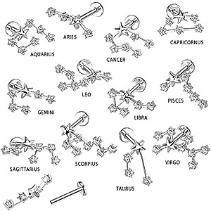Surgical Steel Internally Threaded CZ Zodiac Constellation Labret Stud (16GA, L: 5/16" (8mm), Gemini)