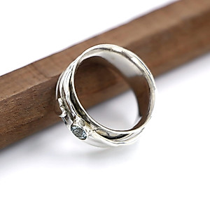 Natural Blue Topaz Ring 925 Sterling Silver Rings For Women Spinner Ring Blue Topaz Spinner Ring 925 Silver Ring Spinner Meditation Ring Thumb Ring Anxiety Ring Worry Ring Fidget Ring Silver Wedding Band Ring Gift For Anniversary (9.25)