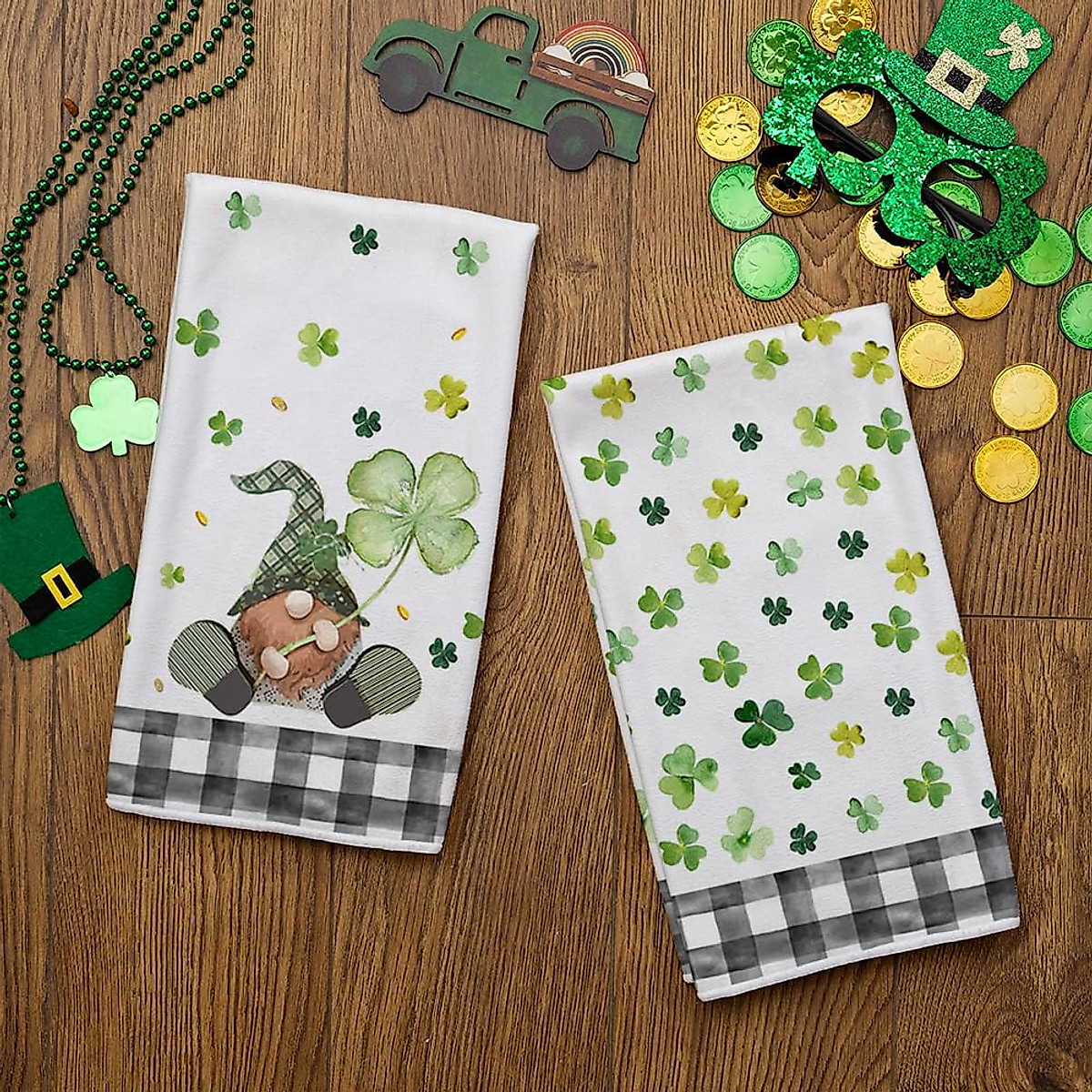 ARKENY St Patricks Day Gnome Green Shamrock Kitchen Towels Dish Towels St. Patrick's Day Decorations for Home Décor Ultra Absorbent Bar Drying Cloth 18x26 Inch Hand Towel for Cooking Set of 2