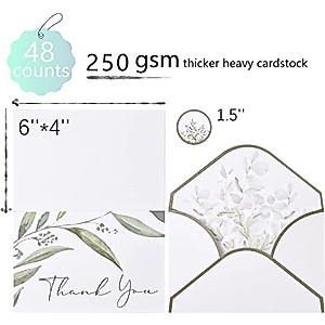 Crisky 50 Pack Greenery Thank You Greeting Cards with Envelopes & Stickers.6 Design Watercolor Greenery Greeting Cards Perfect for: Wedding/BabyShower/Birthday/Graduation. 4x6 Folded, Tented, Bulk