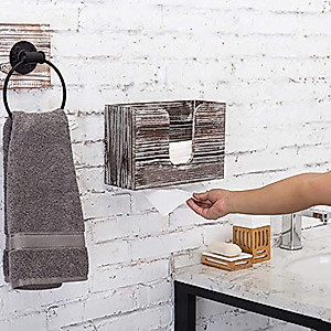 MyGift Rustic Solid Torched Wood Wall Mounted Bathroom Paper Hand Towel Holder, Fits Tri Fold, Multifold, C Fold, Z Fold, Disposable Hand Towel Dispenser Guest Restroom
