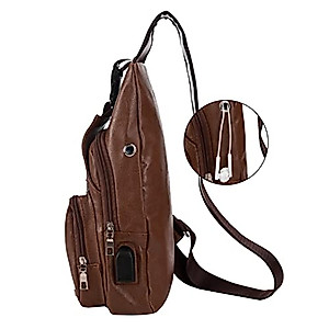 ESLETO Men's Sling Bag Chest Shoulder Backpack Waterproof Crossbody Bag with USB Charging Port for Travel Hiking (Brown)