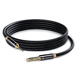 HiFind 3.5mm to 6.35mm Stereo Audio Cable 6 Ft (Hi-Fi Sound-Silver Plated Copper-Spring SR-Braided) 3.5 mm 1/8" TRS Male to 6.35 mm 1/4" TRS Male Bidirectional Cable for Guitar,Home Theater,Speaker