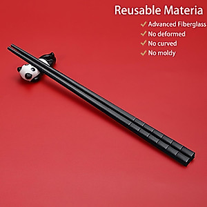Chopsticks Reusable Panda Gifts With Cute Chopstick Rest & Chopsticks Dishwasher Safe Anniversary Gift for Couple (2PC Red-Black)
