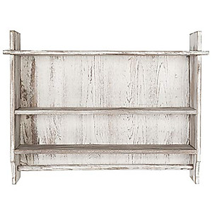 MyGift Wall Mounted Whitewashed Wood Bathroom Shelf Organizer Storage Rack with 3 Tier Shelving and 23 Inch Hand Towel Bar