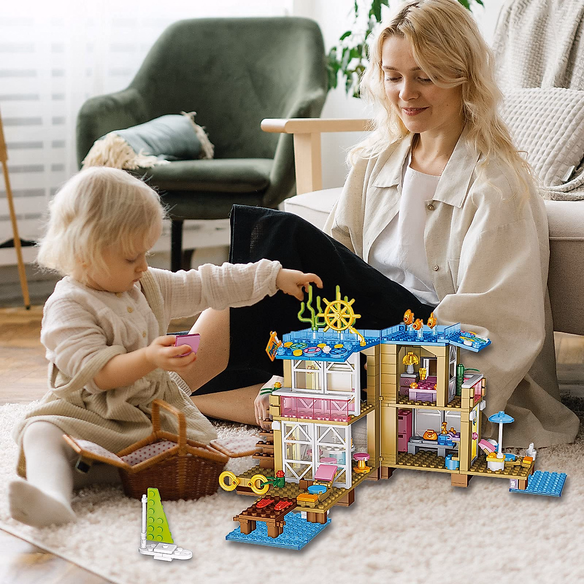 JUMEI Friends Set Building Blocks,Girls Building Toys Set,390 PCS Girls Block Set,Beach Friends House Set Building Set Toys,Friends House Building Set,STEM Toy,Friends Set for Girl 6-12 Years Old