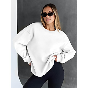 Trendy Queen Sweatshirts for Women Hoodies Oversized Crewneck Tops Sweaters Comfy Fall Winter Outfits Clothes 2025 Fashion White XL