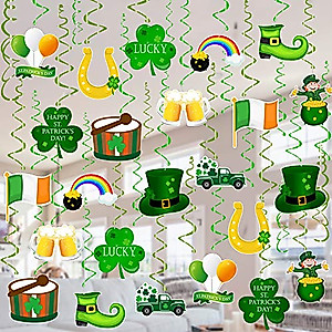 Tifeson St. Patrick's Day Decorations Hanging Swirls - 36 PCS Shamrock Clover Leprechaun Horseshoe Ceiling Foil Swirls for Lucky Day Home Office Decor - Saint Patrick's Day Irish Party Hanging Decorations Supplies