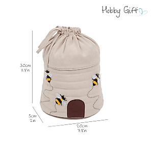 Hobby Gift Drawstring Craft Bag – Knitting & Crochet Storage Organiser, 100% Beehive Sewing Project Bag, 7.8 x 2 x 11.8