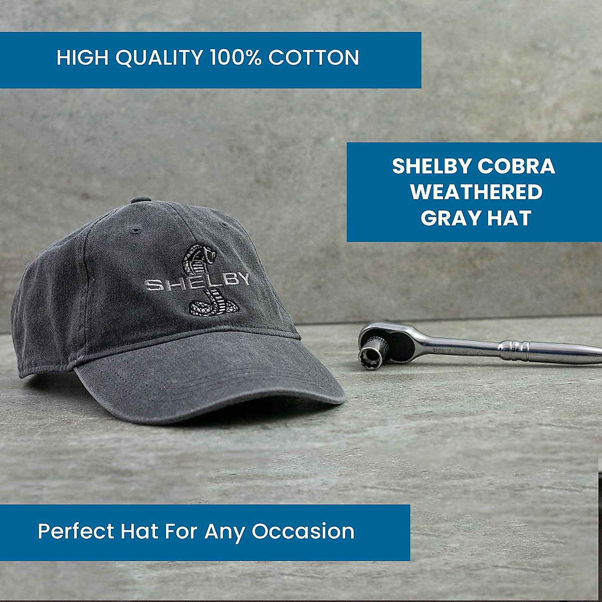 Shelby Snake on Grey Cap Hat | Officially Licensed Shelby® Product | Adjustable, One-Size Fits All