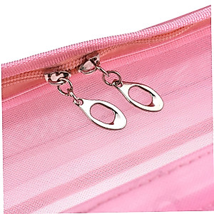 SHINEOFI Needles Organizer Clothes Hanging Rack Stand Organizer Pouch Woven Tote Wool Storage Bag Clear Makeup Bag Organizer Knitting Storage Bag Yarn Hanger Rack Travel Mesh Pink