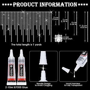 Tetutor Rhinestone Fringe with B7000 Glue Multipurpose Adhesive, 1 Yard Sparkle Rhinestone Trim Rhinestone Fringe Belt Rhinestone Fringe Trim, Sliver Diamond Fringe Rhinestone