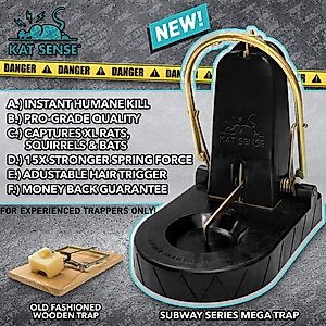 Kat Sense XXL Large Rat Traps, Not All Rodent Traps are Created Equal & This Heavy-Duty Spring Trap Will Prove It - Reusable Pest Control Trap for Rats, Squirrels, and Chipmunks 2 Pack