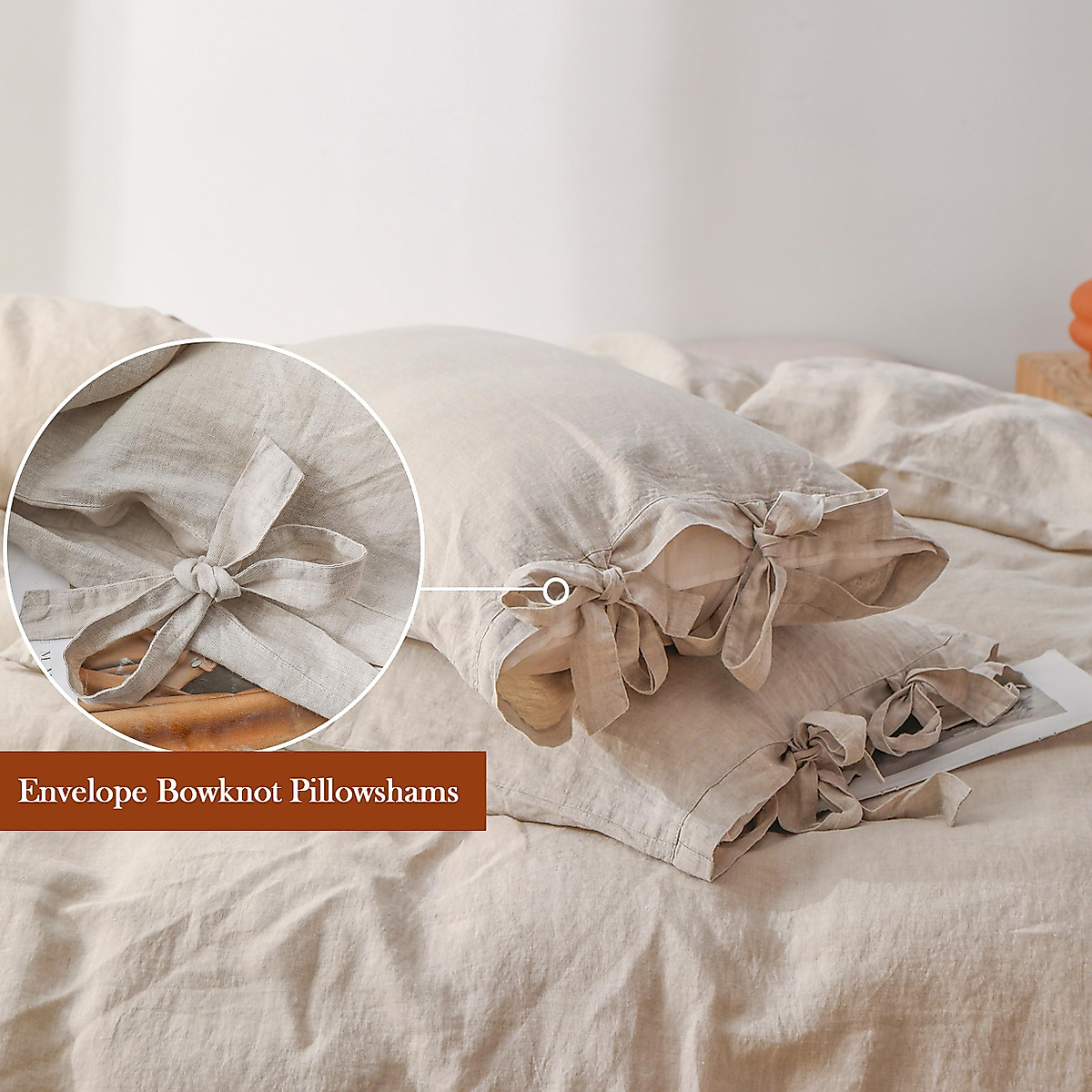 Simple&Opulence 100% Linen Duvet Cover Set, 3 Pieces Belgian Flax Breathable Bedding, King Size 104''x92'' (1 Comforter Cover+2 Pillowshams) with Tie Closure Style,Linen