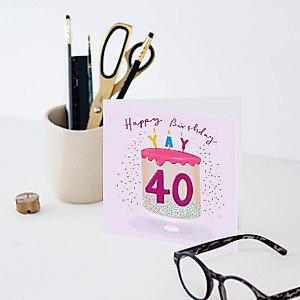 Old English Co. Yay 40th Birthday Cake Card - Fun Celebrations Greeting Card for Her | For Women, Sister, Wife, Aunt, Mum | Blank Inside & Envelope Included