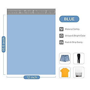 Metronic Poly Mailers 12x15.5 100 Pack Large Shipping Bags，Strong Adhesive Mailing Bags, Waterproof and Tear-Proof Multipurpose Envelopes for Clothing, Small Business,Boutique, Postal Bags Sky Blue