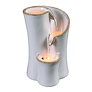 Indoor Water Fountain Imitation Ceramics Appearance Tabletop Fountain Relaxation Desktop Waterfall Fountain w/ 3 Reflective led, 9.8 Inch Tall Fountain (Grey)