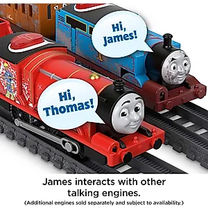 Thomas & Friends Motorized Toy Train Talking James Engine with Sounds Phrases & Coal Car for Preschool Pretend Play Kids Ages 3+ Years