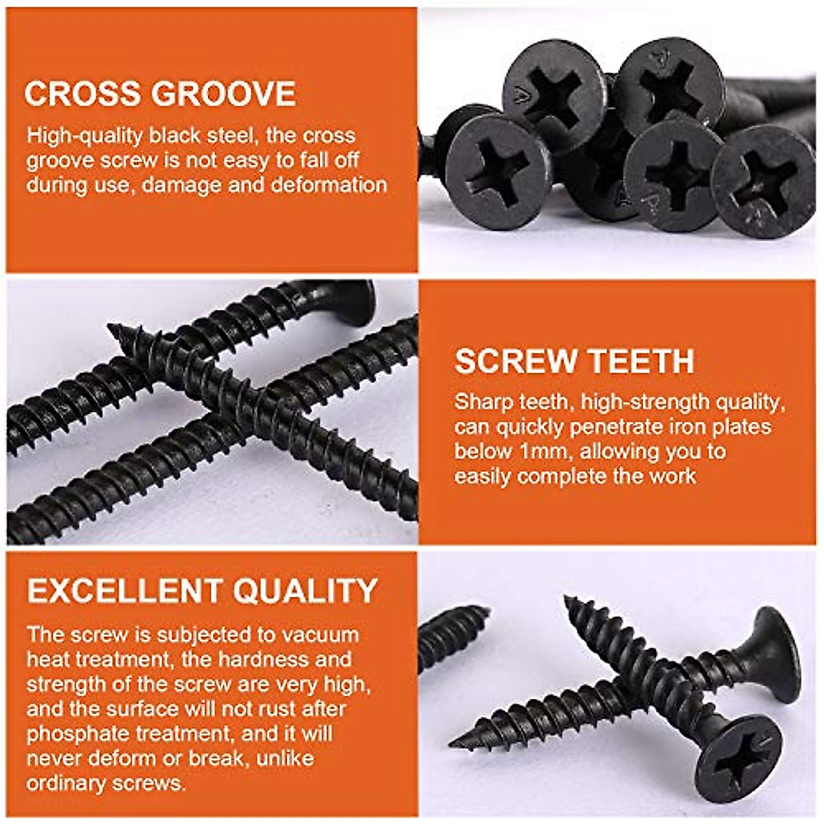 430PCS Premium Drywall Screws, Quality Black Steel #7 Sharp Point Self Tapping Screws with Phillips Drive, 9 Different Sizes Screws Assortment Set, Ideal Screw for Drywall Sheetrock, Wood