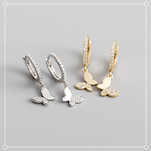 Cute Butterfly Small CZ Cartilage Hoop Earrings With Tiny Charm Dangle Drop for Women Girls S925 Sterling Silver Dainty Fashion Huggie Hoops Hypoallergenic Jewelry Gifts for Daughter Sister Bff (Gold)