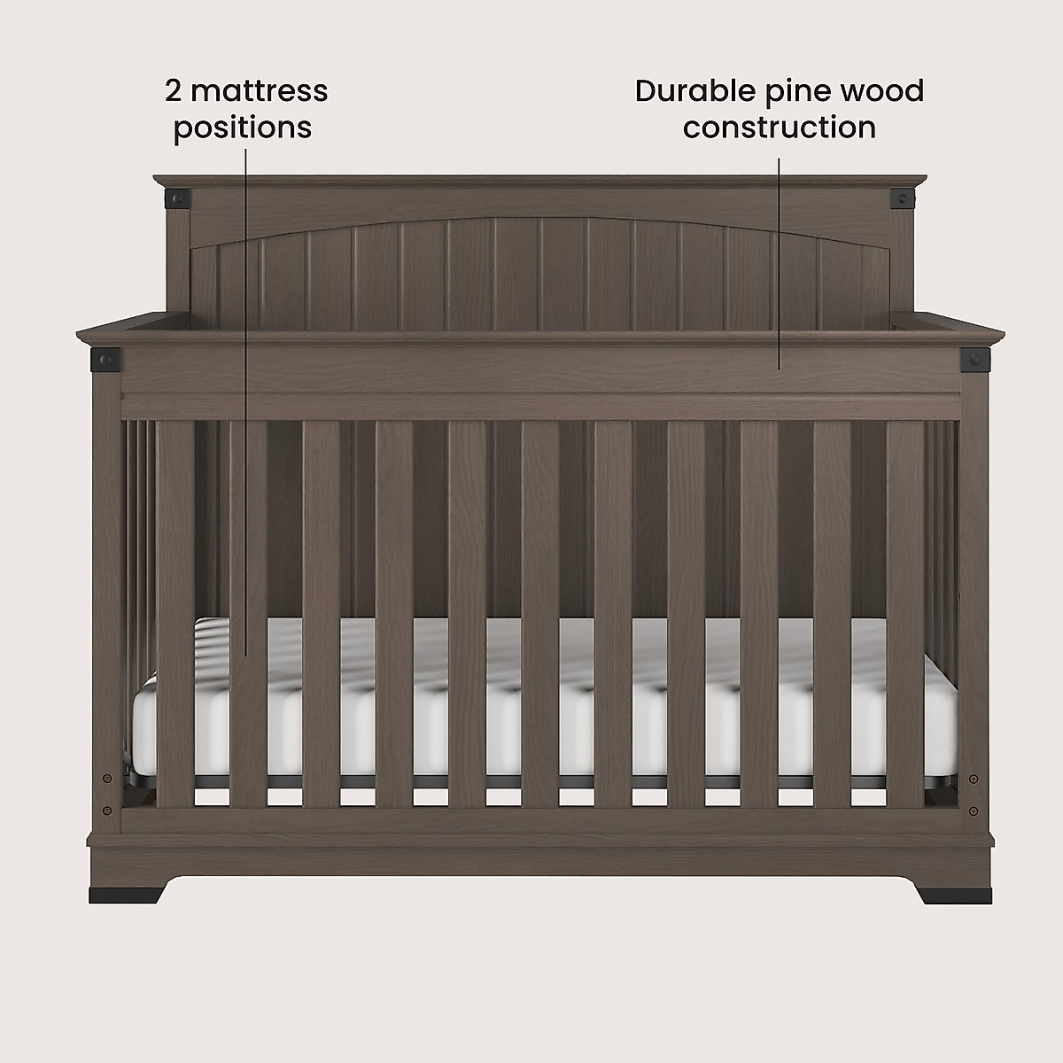 Child Craft Redmond Full Panel 4-in-1 Convertible Crib, Baby Crib Converts to Day Bed, Toddler Bed and Full Size Bed, 3 Adjustable Mattress Positions, Non-Toxic, Baby Safe Finish (Dapper Gray)