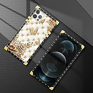 Yuning419 Case Compatible with iPhone 13 Pro Max,1 Diamond Butterfly 13 Pro Max Case for Girls,Luxury Square Soft TPU Shockproof Protective Hard PC Case for iPhone 13 Pro Max 6.7 inch