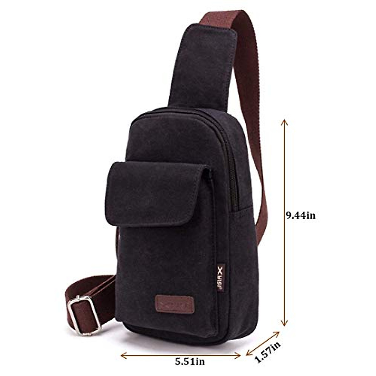 Wxnow Men's Casual Crossbody Bags Canvas One Shoulder Backpack Sling Bag Mini Chest Bag Black