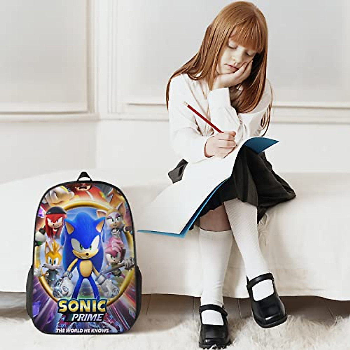 Ervkgm Cartoon Backpack School Bag Bookbag Cute 17 Inch with Lunch Bag Tote and Pencil Case Box Pouch Set for Boys Girls