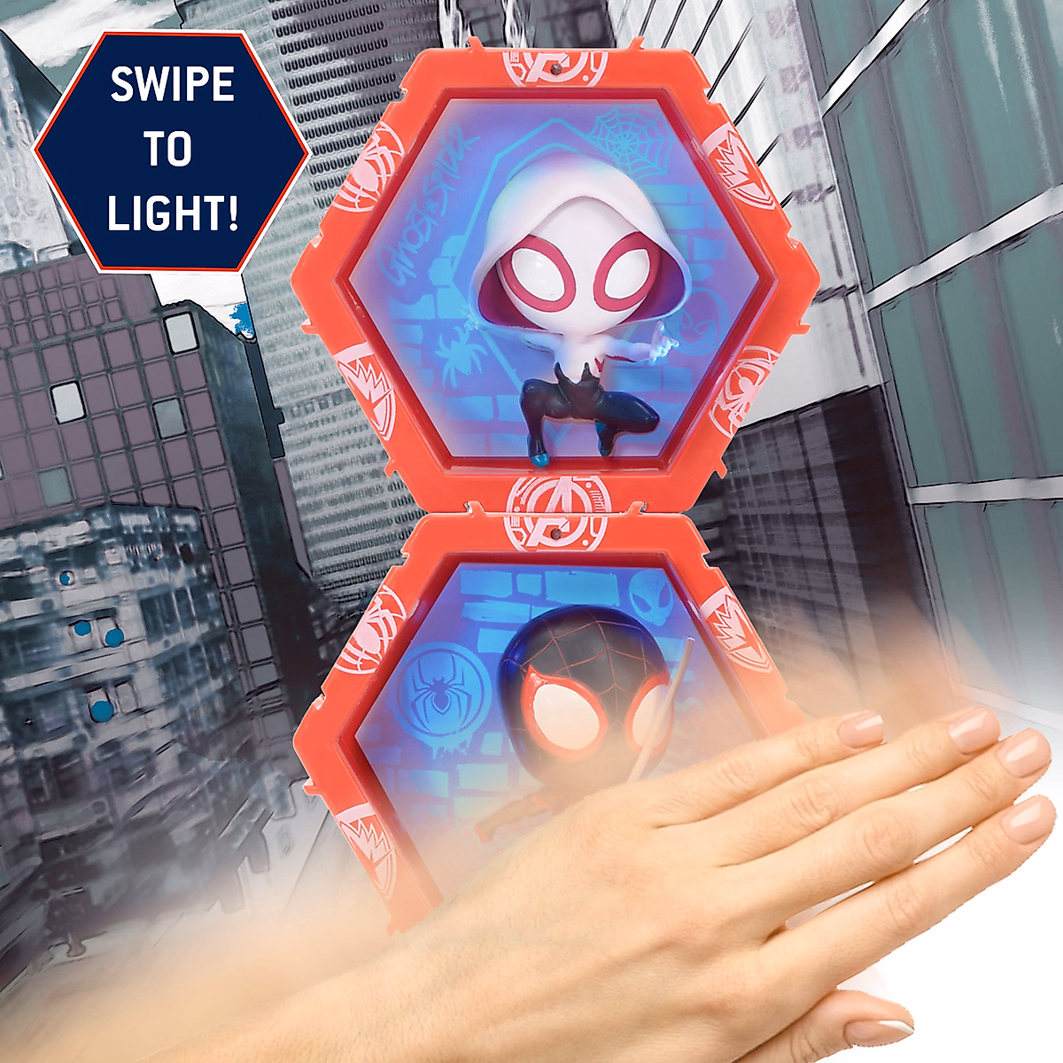 WOW! PODS Spiderman Twin Pack - Light-Up Bobble-Head Figures | Marvel Miles Morales & Spider Gwen, 4 inches