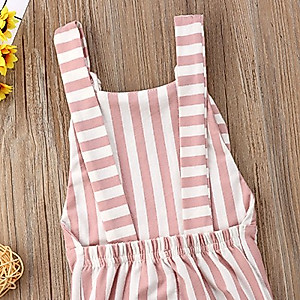 Toddler Baby Girl Stripes Bell-Bottom Jumpsuit Romper Overalls Long Pants Outfits (4-5 Years, Brown Pink)